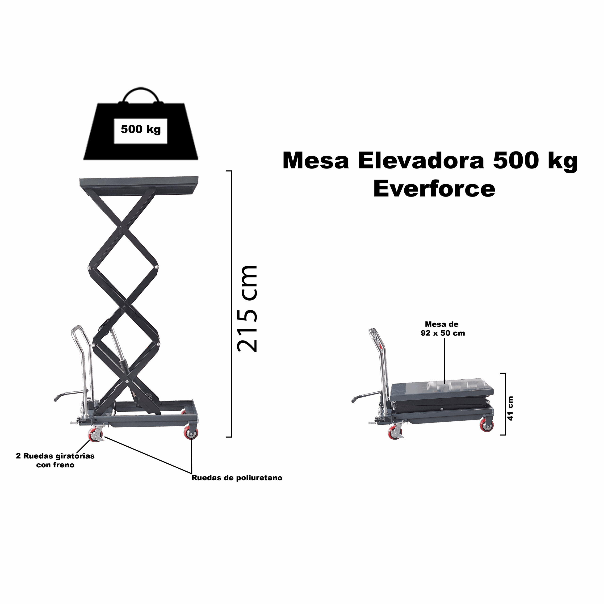 Mesa Elevadora Hidráulica Profesional de 500 kg – Triple Tijera | ¡Llega hasta 215 cm de altura ...